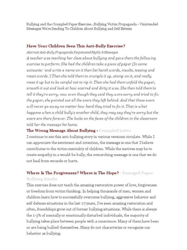 Bullying and The Crumpled Paper Exercise | PDF | Bullying | Forgiveness