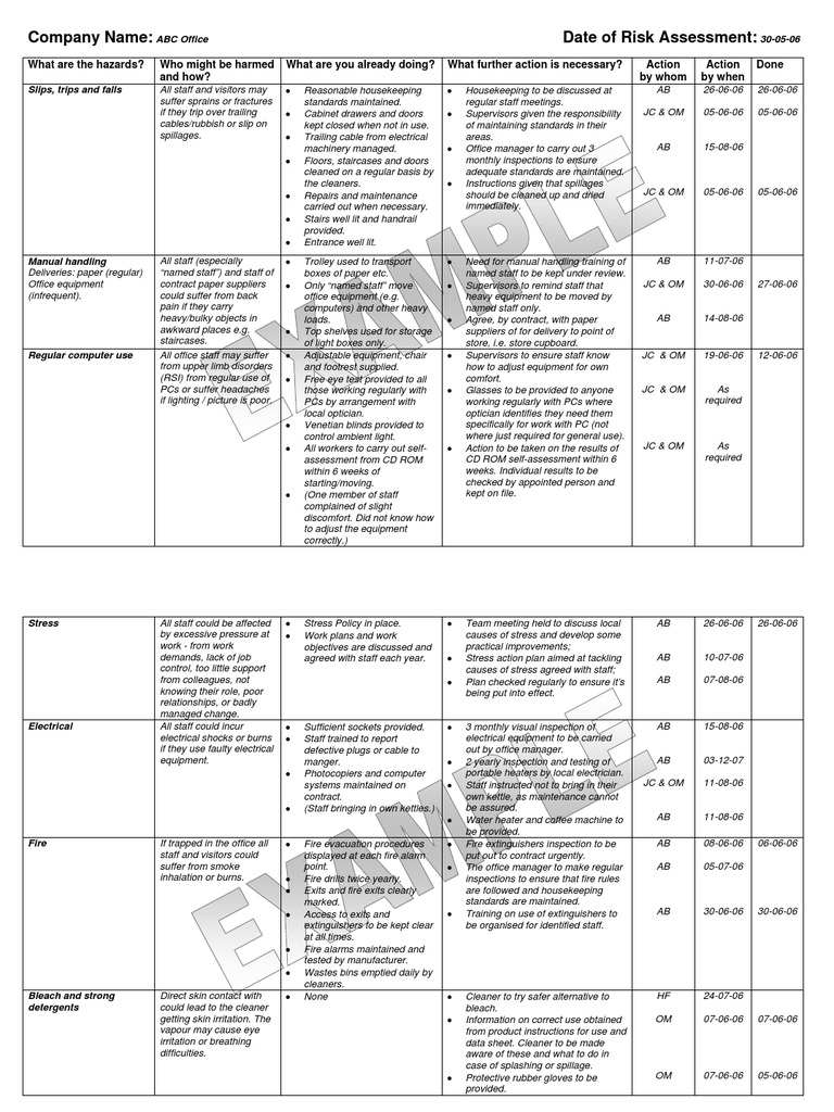 Risk Assessment Example - Office PDF | PDF | Stairs | Housekeeping