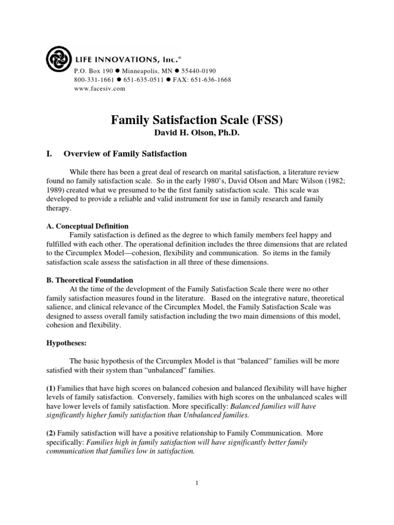 Family Satisfaction Scale (FSS) : David H. Olson, Ph.D. I. Overview of ...