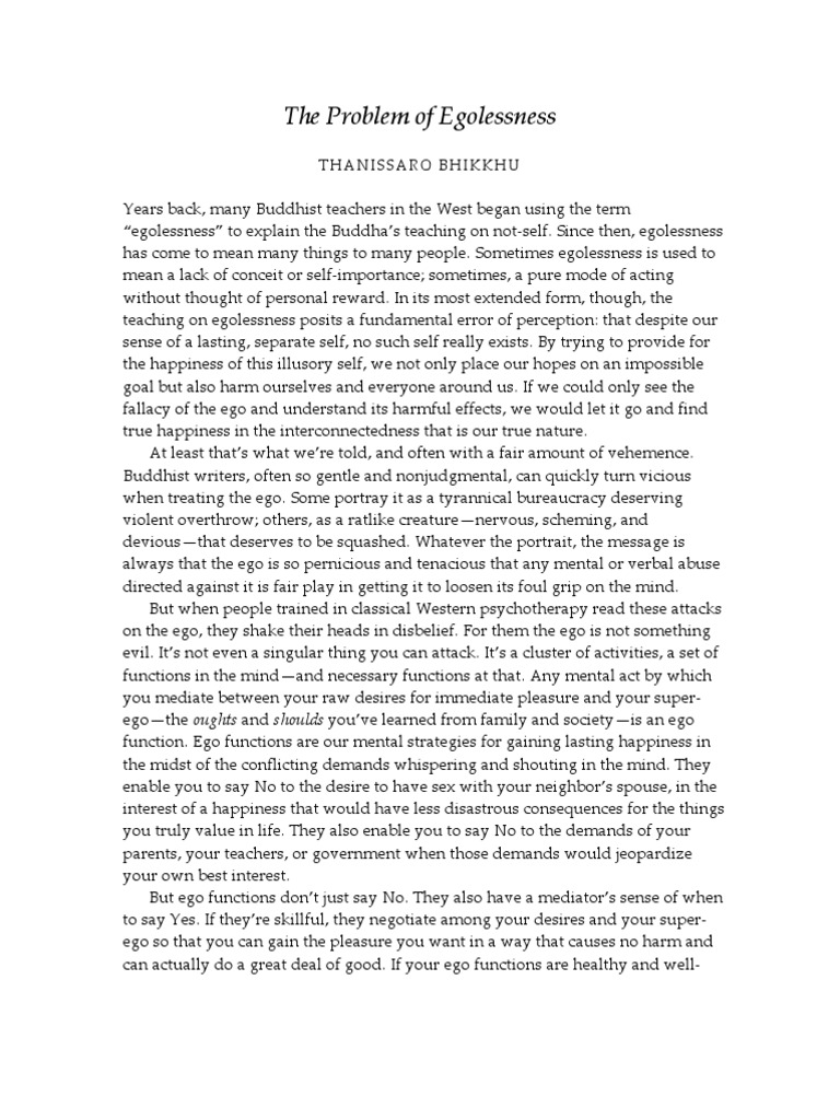 The Problem of Egolessness | PDF | Noble Eightfold Path | Happiness