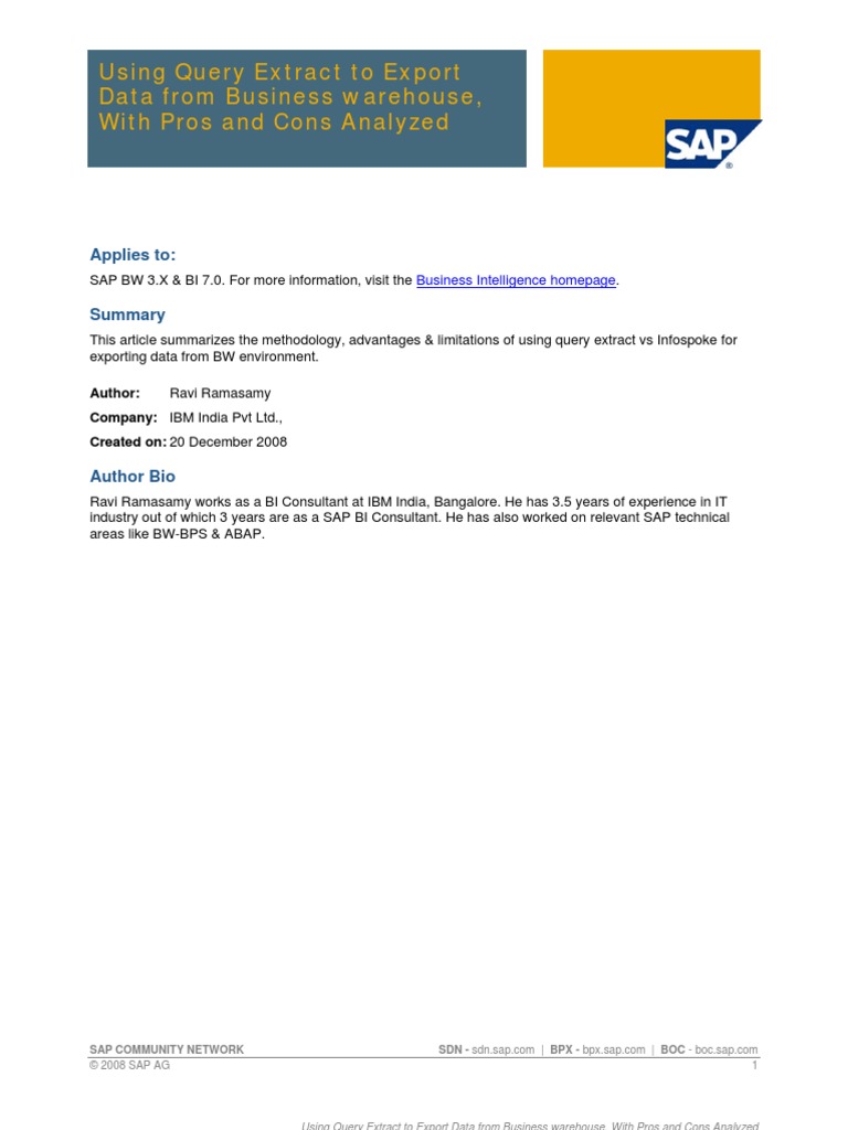 Using Query Extract To Export BW Data, With Pros and Cons Analyzed | PDF | Information Retrieval ...
