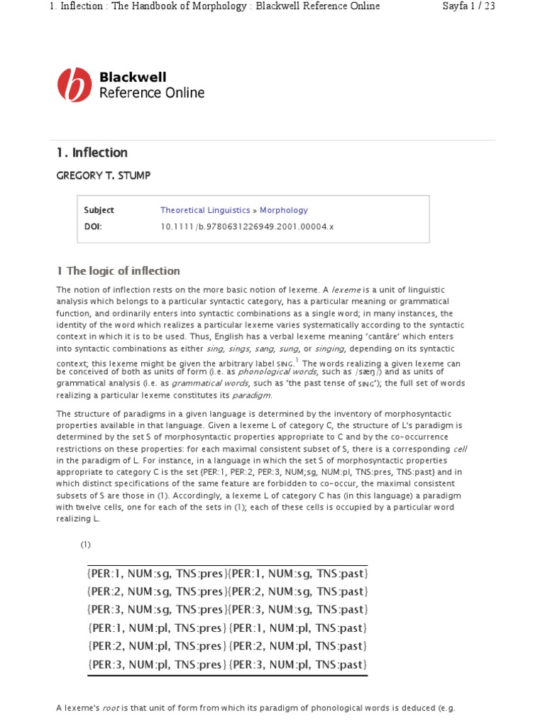 Inflection 1 Inflection 1 Inflection 1 Inflection Pdf Morphology