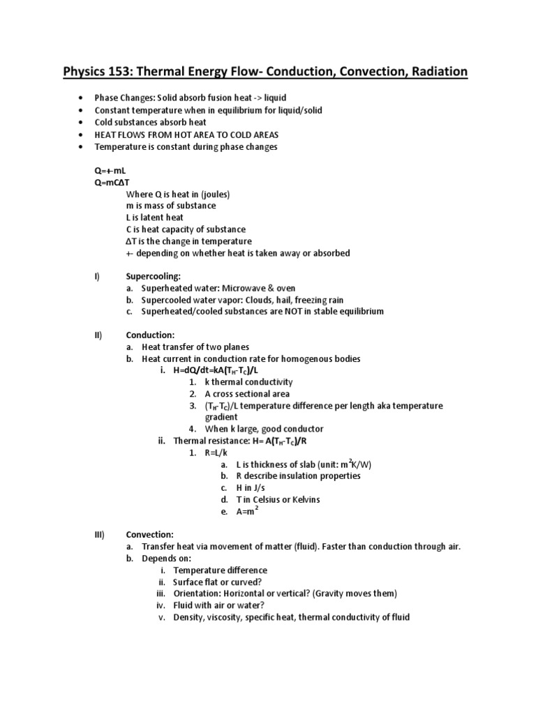 Physics 153 - Conduction, Convection, Radiation Notes | PDF | Heat ...