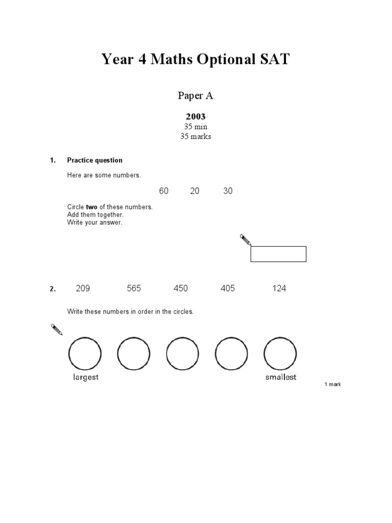Year 4 Optional Maths SAT Paper A | PDF | Teaching Mathematics | Science