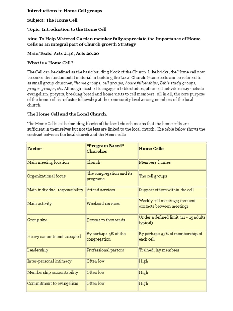 Importance of Home Cell Groups | PDF | Local Church | Leadership