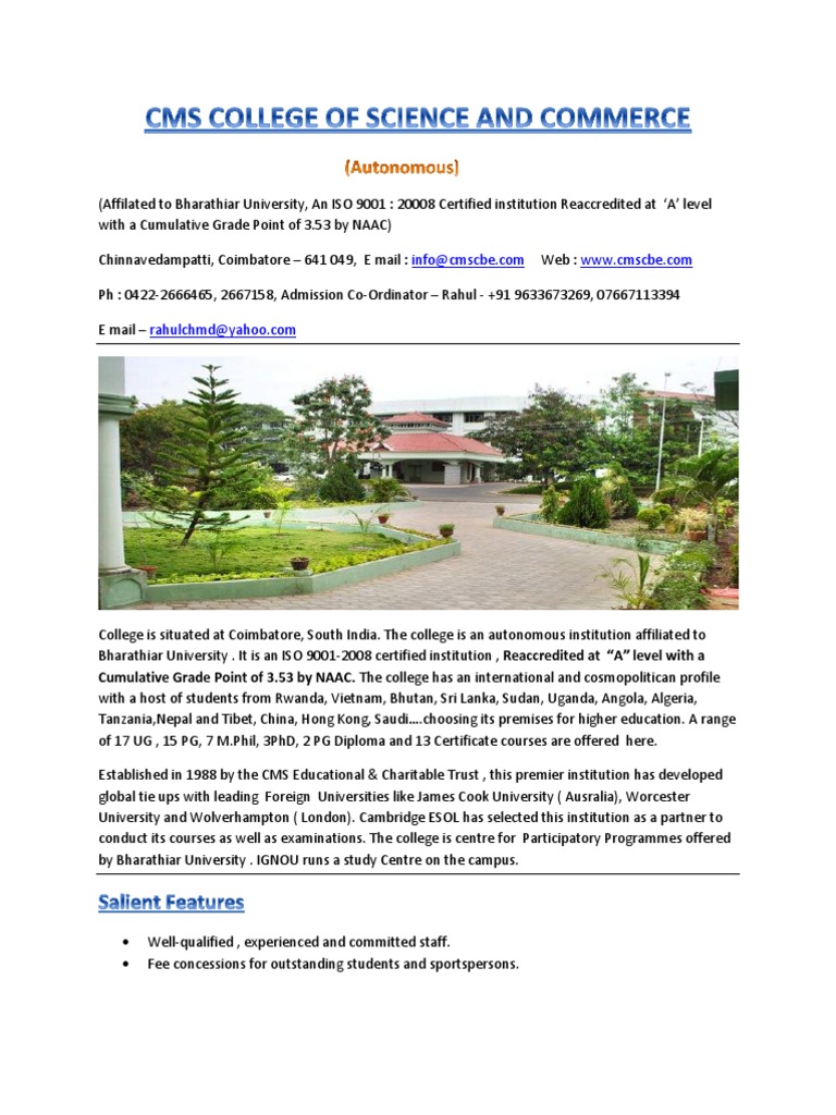CMS College of Science and Commerce, Coimbatore | PDF | Bachelor Of ...