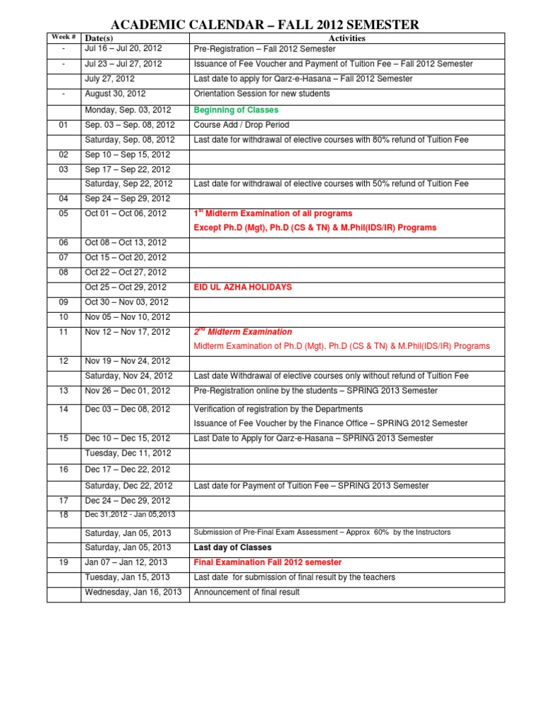 Fall 2012 Academic Calendar | PDF | Career & Growth | Business