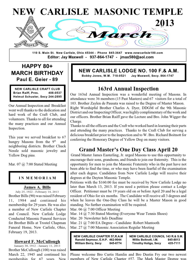 New Carlisle Masonic Temple 2013: HAPPY 80+ March Birthday | PDF ...