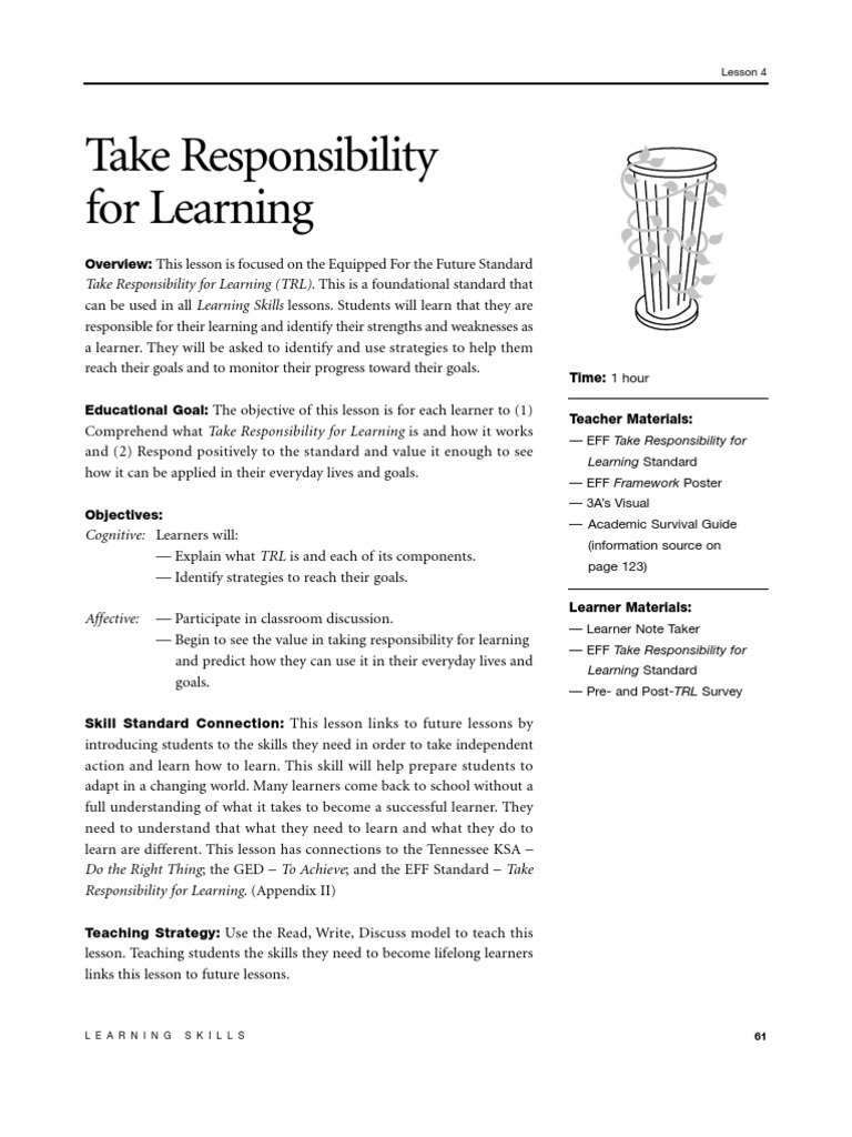 Take Responsibility For Learning (TRL) - This Is A Foundational ...
