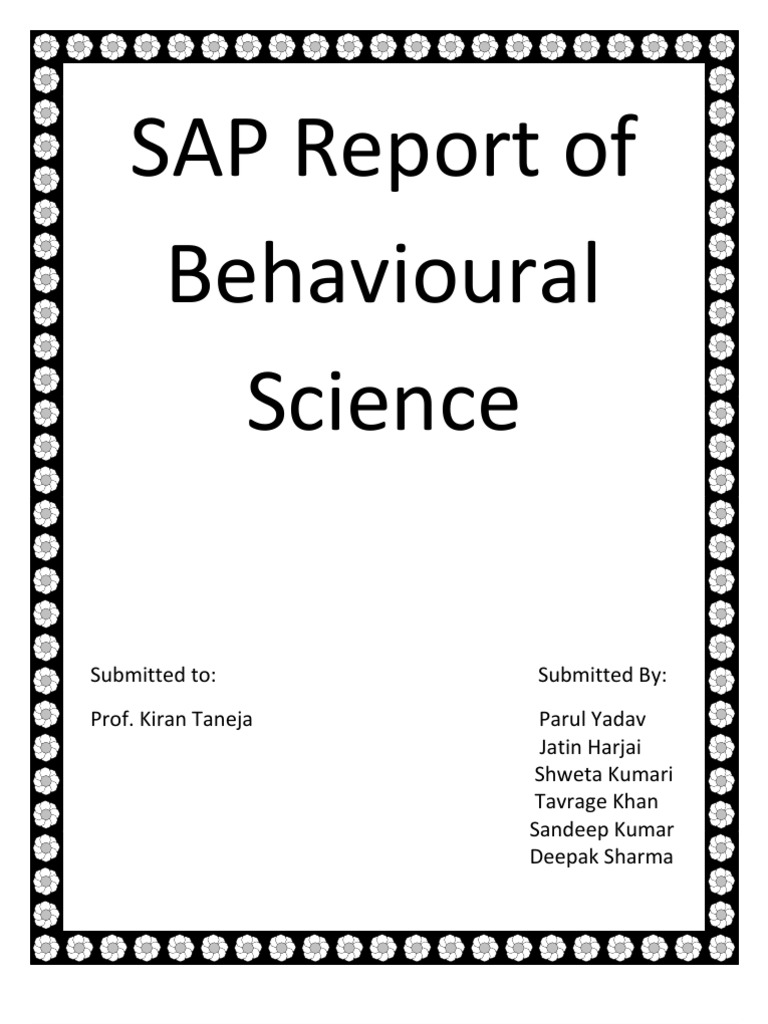 Sap Report Of Behavioural Science Pdf Science Teaching And Learning