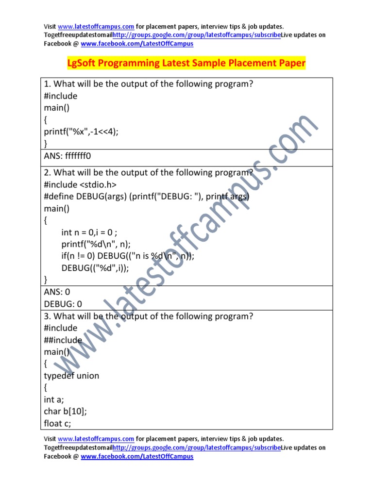 LgSoft Sample Programming Placement Paper | PDF | Computer Engineering | Software Engineering