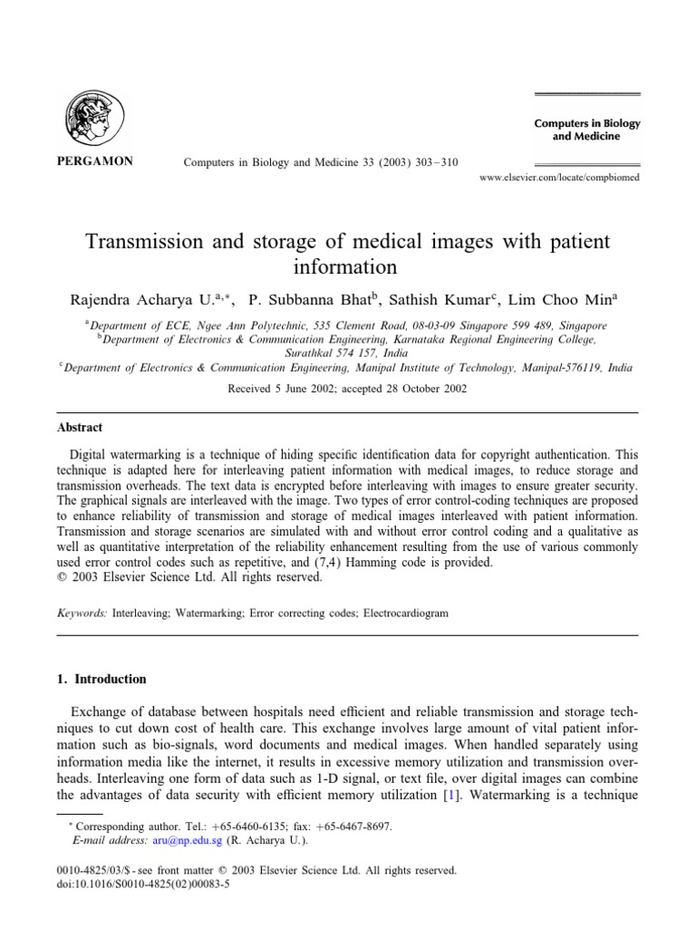 Transmission and Storage of Medical Images With Patient Information ...