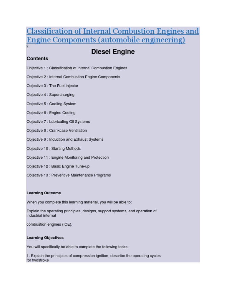Classification of Internal Combustion Engines and Engine Components ...