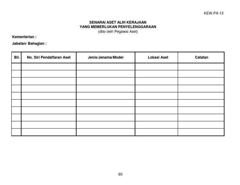 13.kew - Pa-13 Senarai Aset Memerlukan Penyelenggaraan | PDF