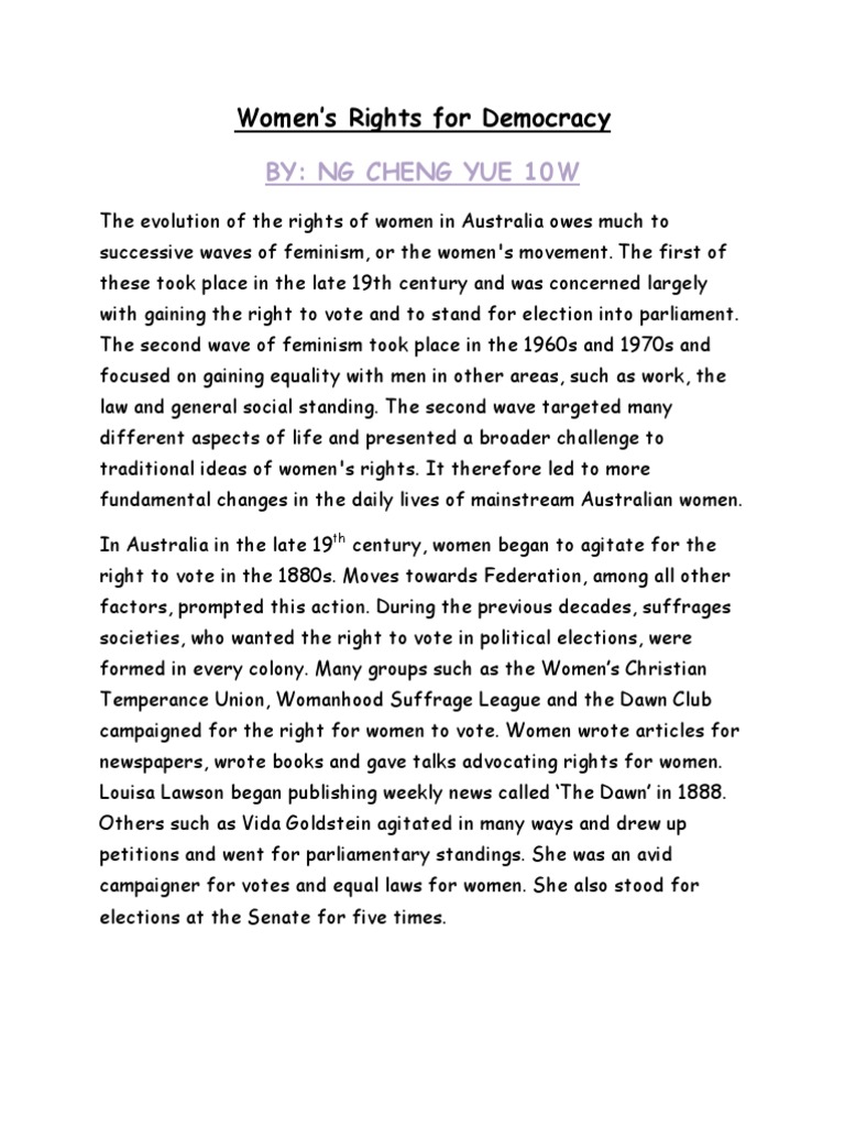 Womens Rights For Democracy | PDF | Feminism | Gender Studies
