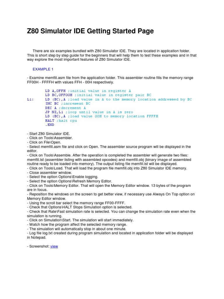 Z80 Simulator IDE: Beginner's Guide | PDF | Assembly Language | Binary Coded Decimal