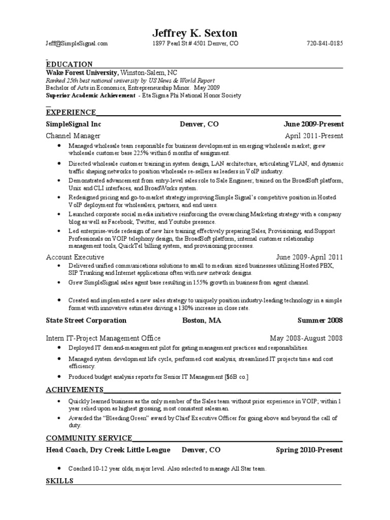 Jeff Sexton Resume 2012 Sept | PDF | Voice Over Ip | Strategic Management