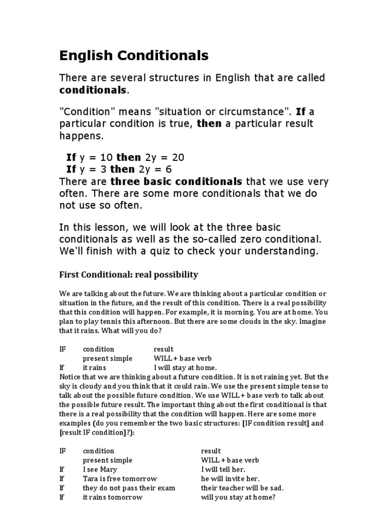 English Conditionals | Download Free PDF | Perfect (Grammar) | Verb