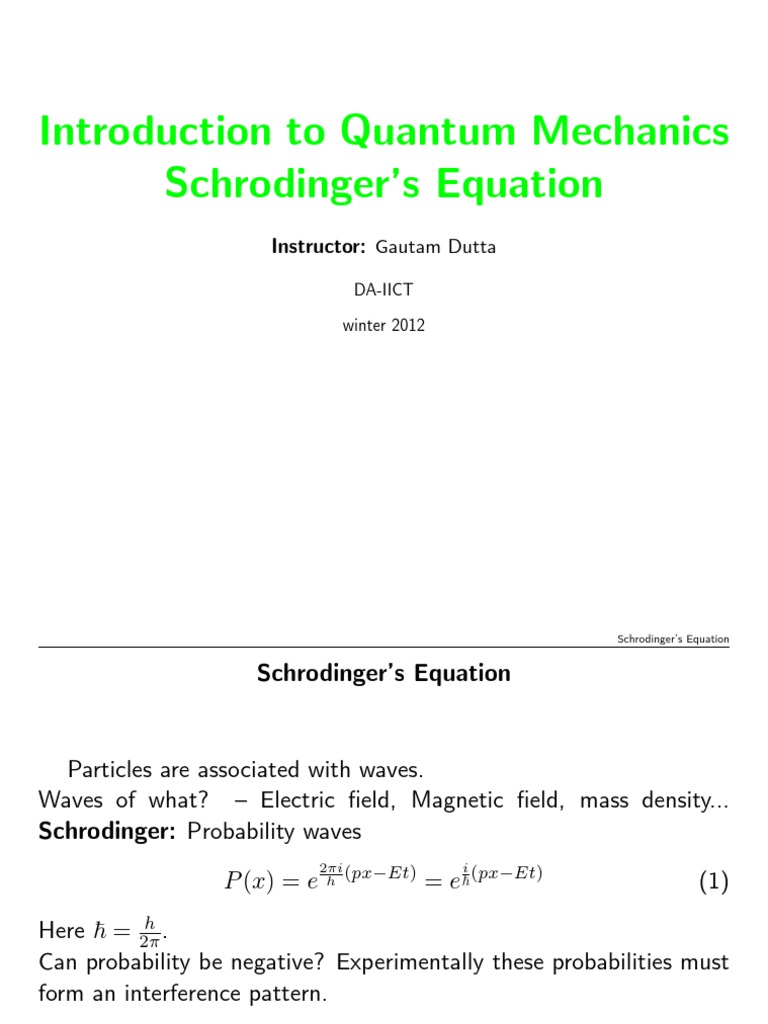 Schrodinger Eqn | PDF | Schrödinger Equation | Wave Function