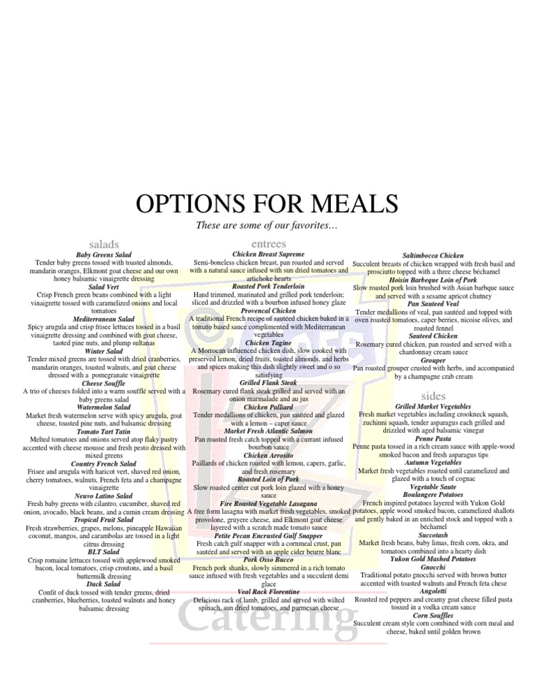 Iz Catering Meal Options | PDF | Salad | Foods