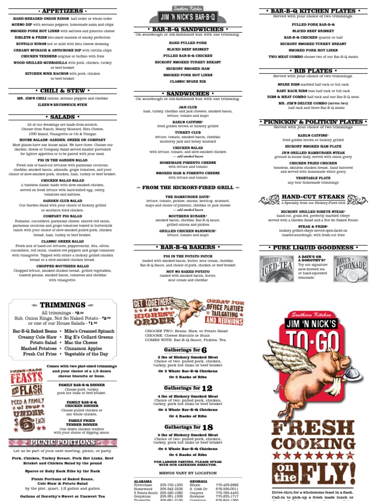 Jim N Nicks Carryout Menu | PDF | Salad | Hamburgers