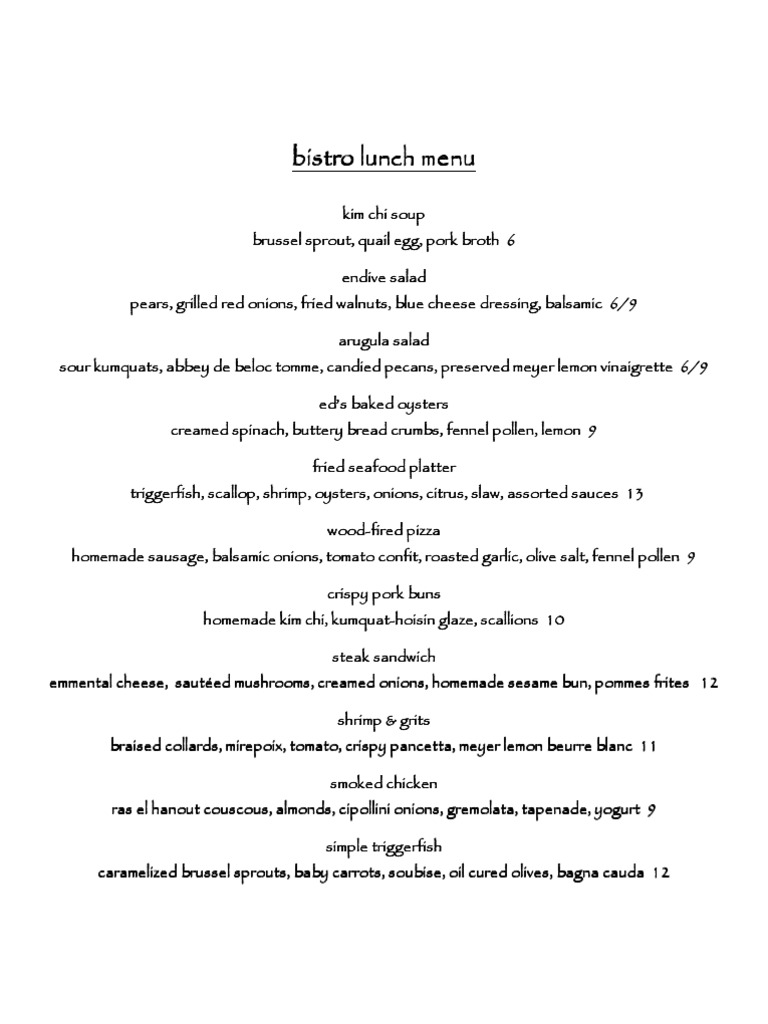 Standard Bistro Lunch Menu | PDF | Salad | Foods