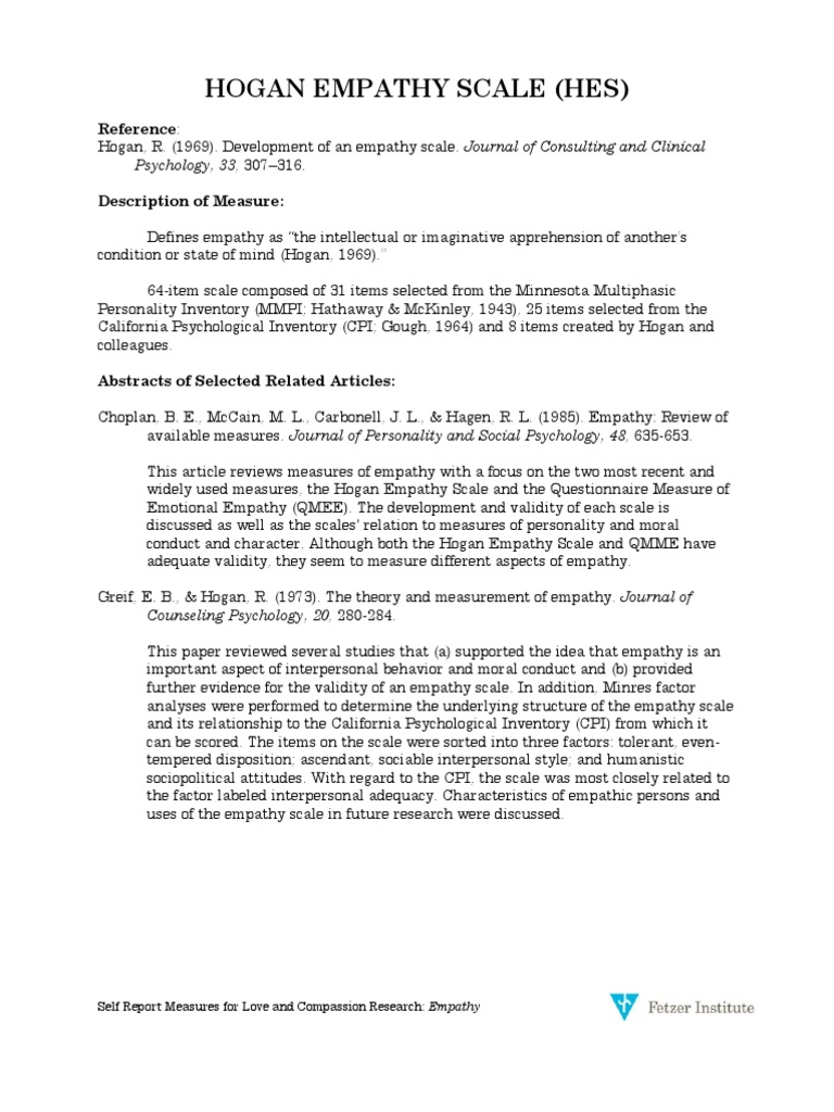 Empathy Scale. | PDF | Empathy | Behavioural Sciences