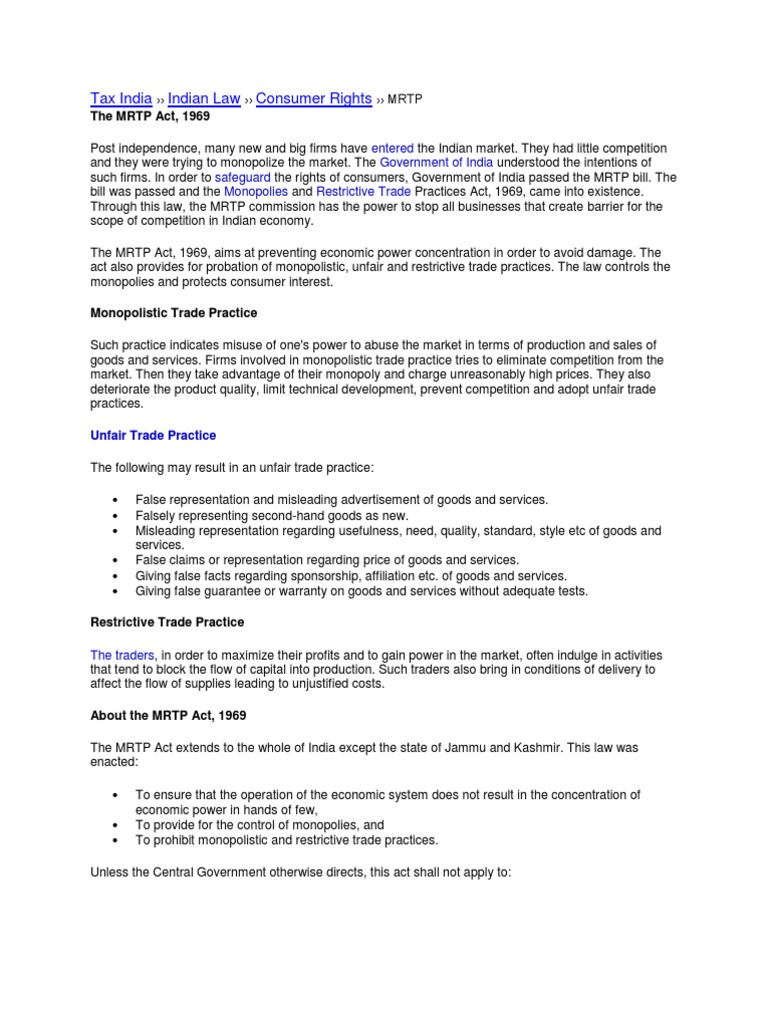 MRTP Act | PDF | Economies | Business