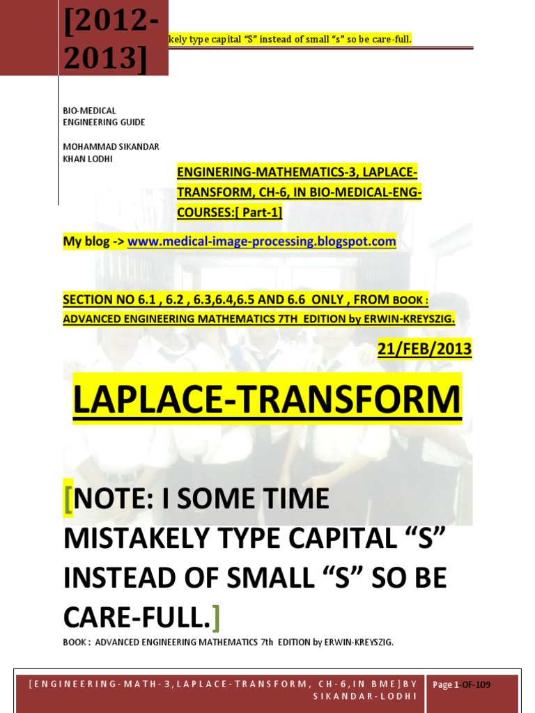 Laplace Transform, Engineering-Mathematics-3, Ch-6 in BME in PDF | PDF ...