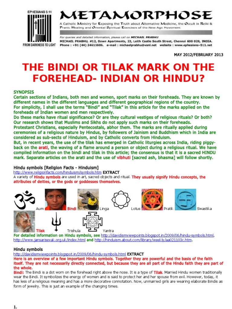 Bindi or Tilak Mark On The Forehead-Indian or Hindu | PDF | Indian ...