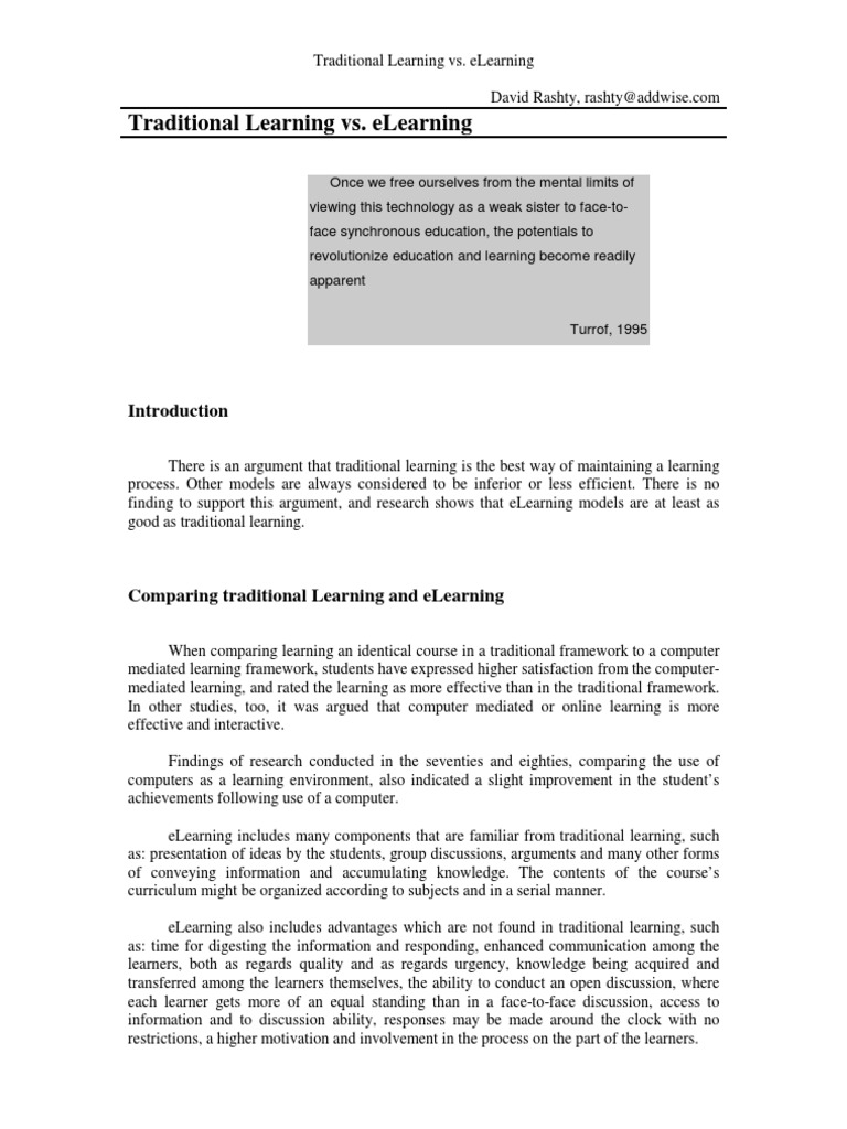 Traditional Learning Vs Elearning | PDF | Educational Technology ...