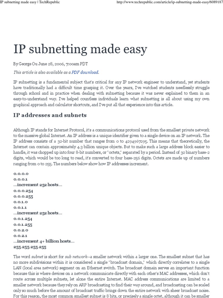 Easy IP Subnetting Guide | PDF | Ip Address | Computer Network