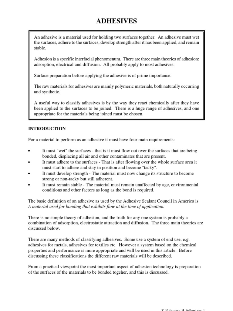 Adhesion Theories and Natural Adhesives | PDF | Adhesive | Adhesion
