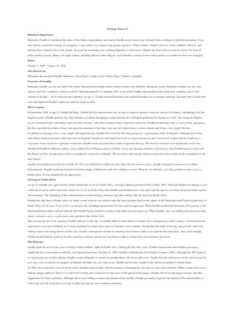 Historical Importance:: Webpage Source #1 | PDF | Mahatma Gandhi ...