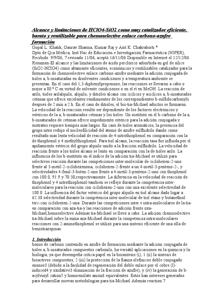 Alcance y Limitaciones de HClO4 | PDF | Tiol | Catálisis