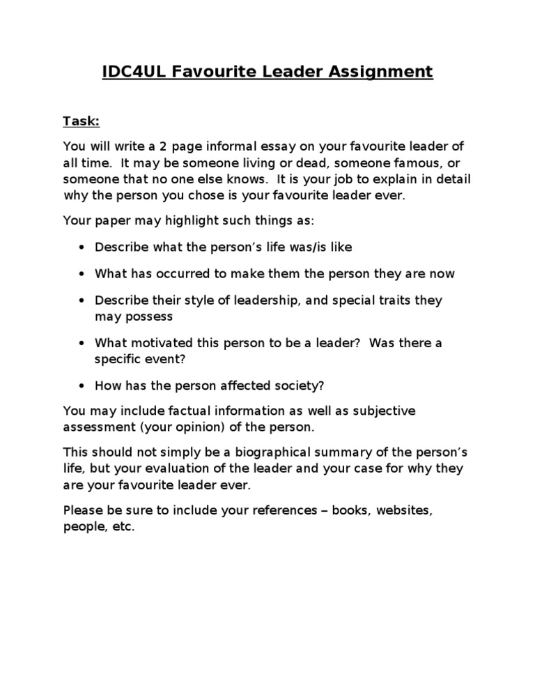 Favourite Leader Assignment | PDF | Self-Improvement