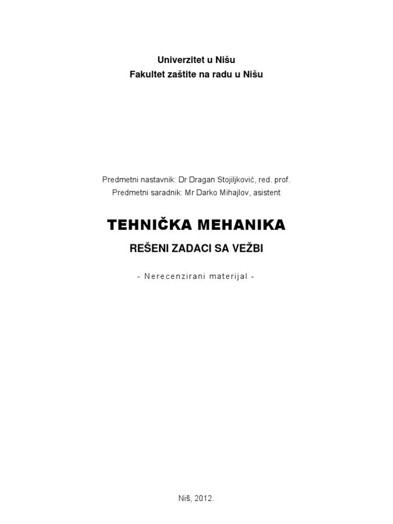 Mehanika I (Statika) - Skripta Resenih Zadataka | PDF