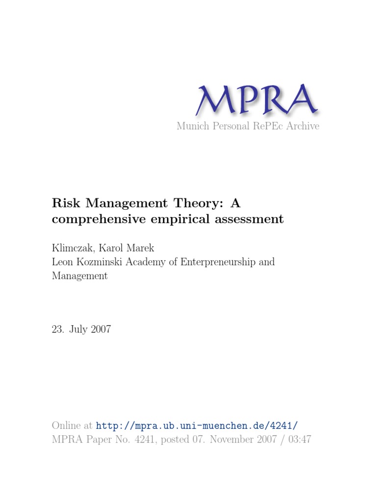 Risk Management Research Article | PDF | Statistical Hypothesis Testing ...