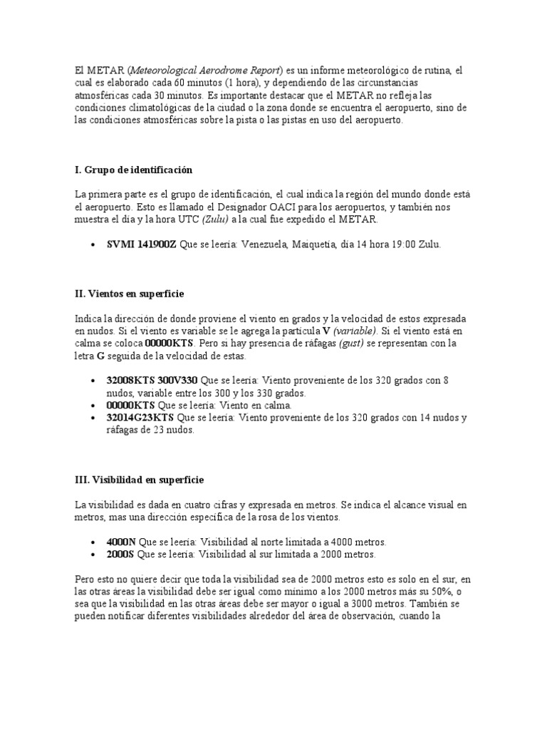 Interpretacion de Un Metar | PDF | Nube | Velocidad del viento