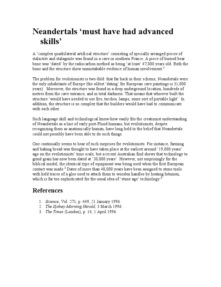 Neandertals Must Have Had Advance Skills | PDF | Neanderthal | Creationism