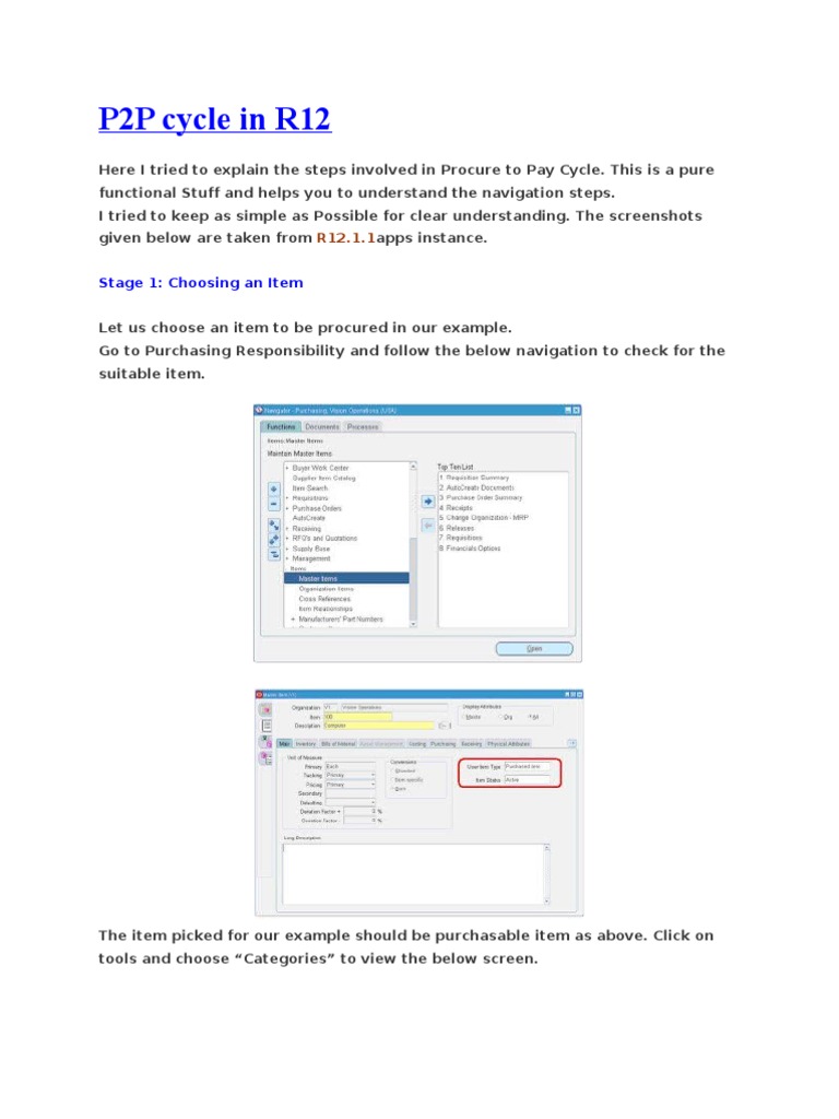 P2P Cycle in R12 | Receipt | Invoice