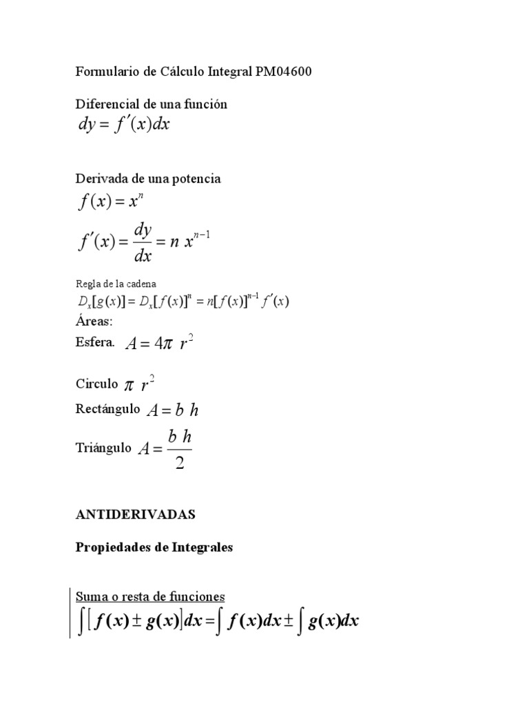Formulario Calculo Integral | PDF