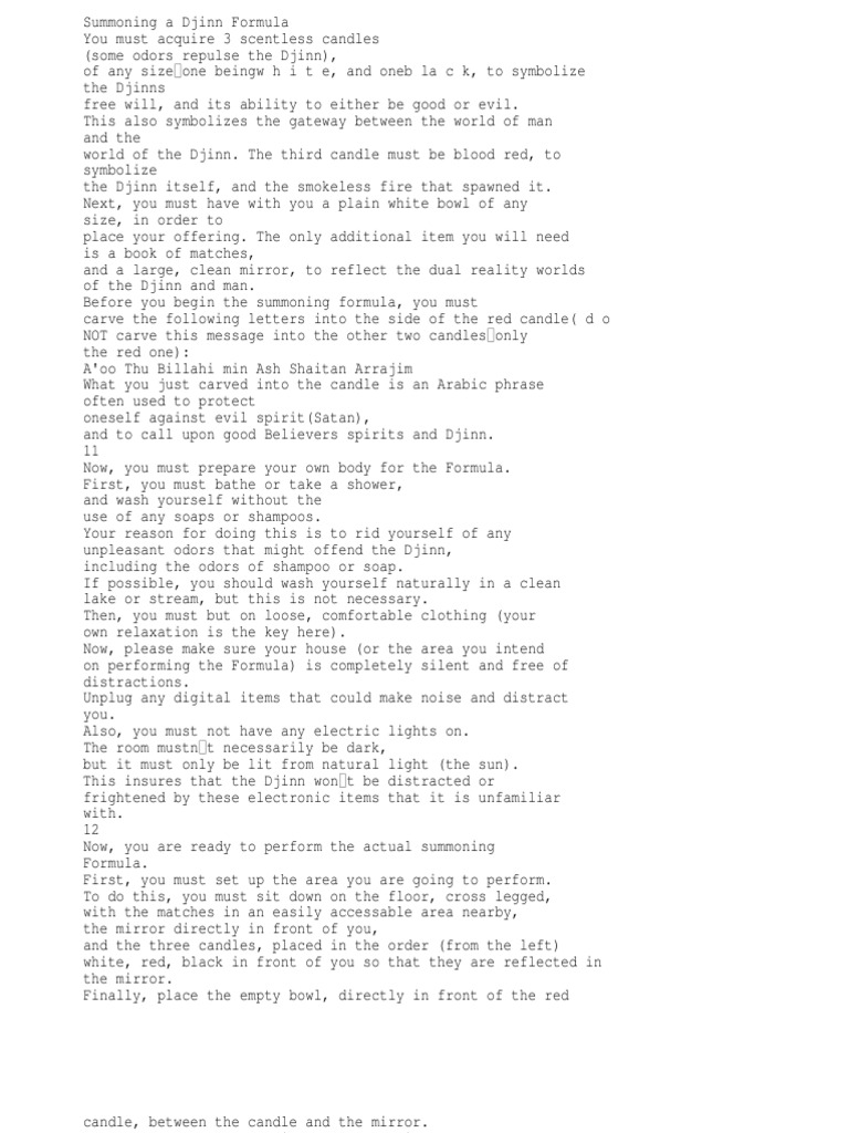 Summoning A Djinn Formula | PDF | Jinn | Candle