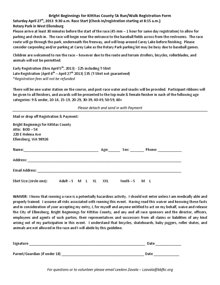 Kittitas County 5k Run Registration Form | PDF | Business