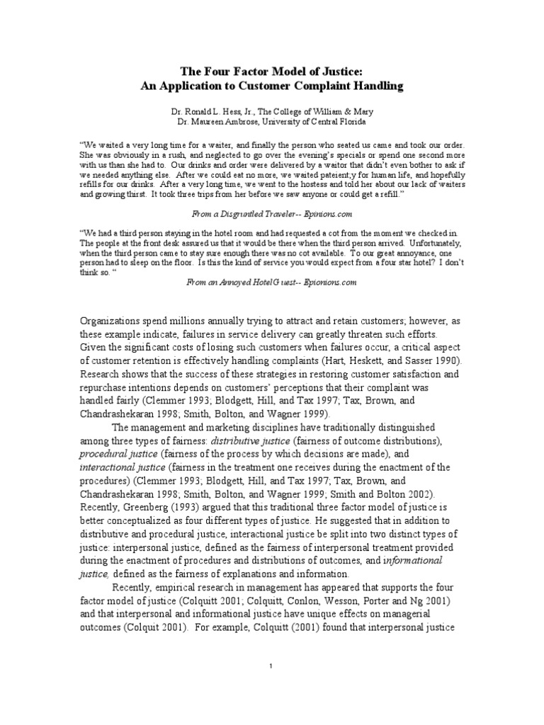The Four Factor Model of Justice | Download Free PDF | Cognitive ...