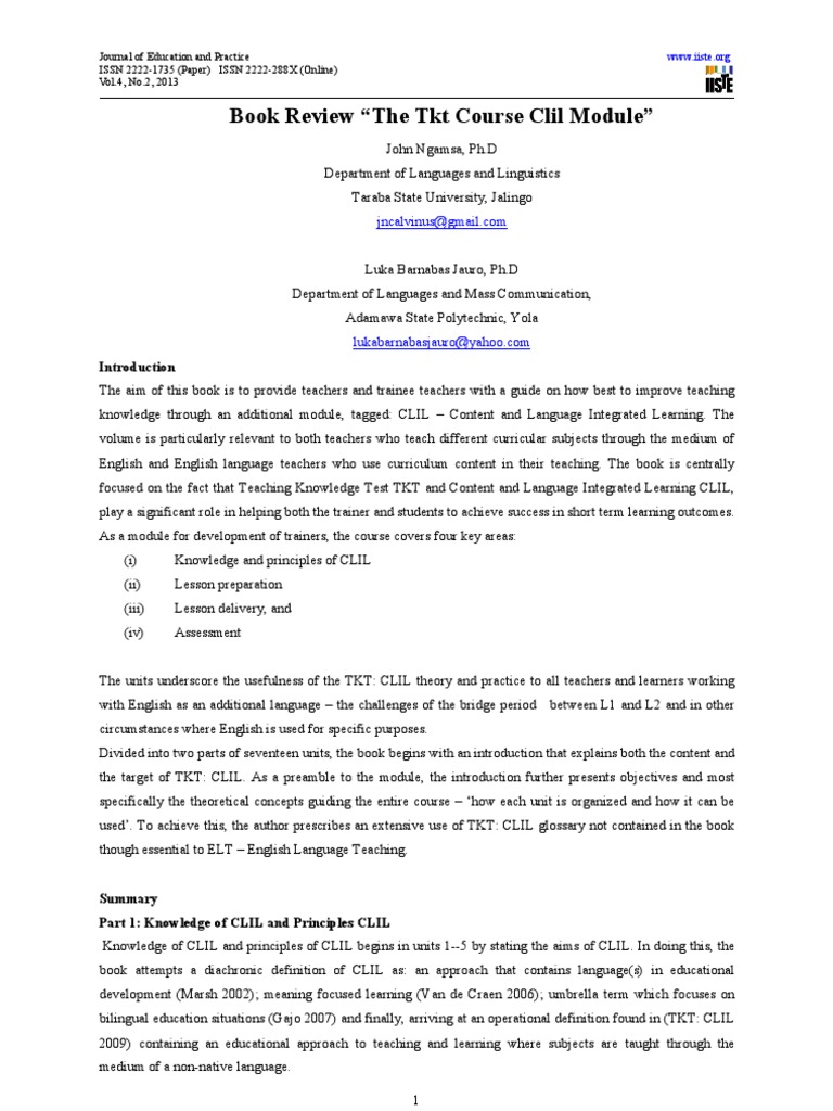 Book Review "The TKT Course Clil Module" | PDF | Educational Assessment ...