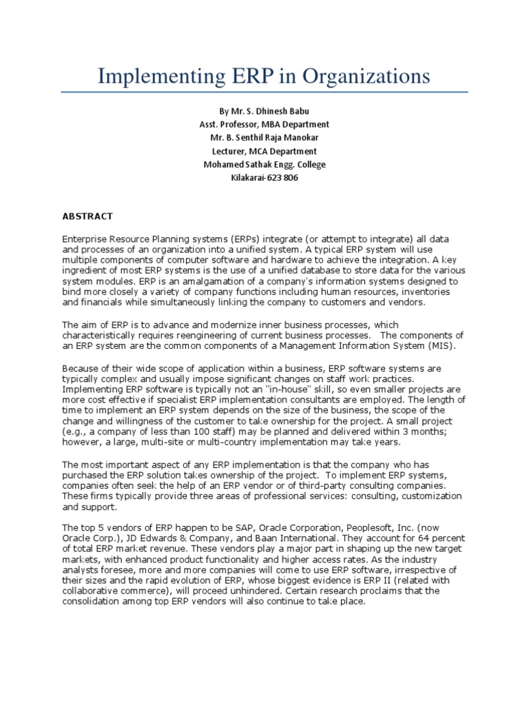 Implementing Enterprise Resource Planning (ERP) Systems: A Guide to ...