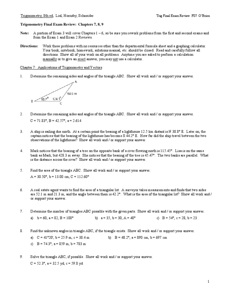 Trigonometry Exam Review Guide | PDF | Logarithm | Exponential Function