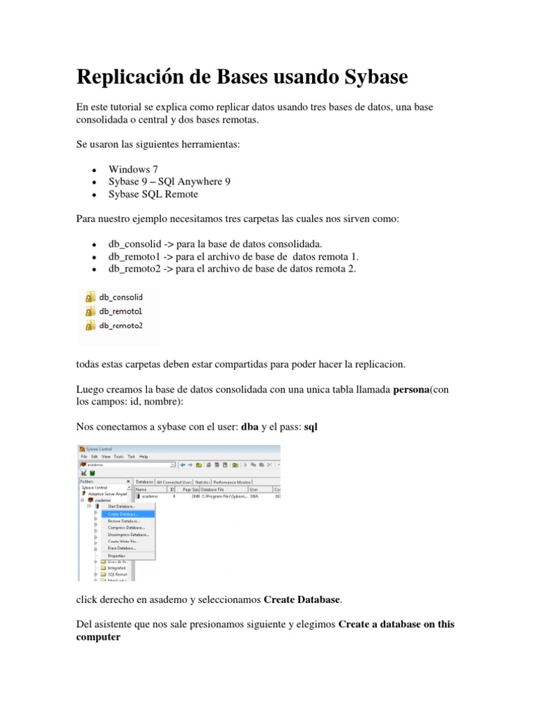 Replicación de Bases Usando Sybase | PDF | SQL | Tabla (base de datos)