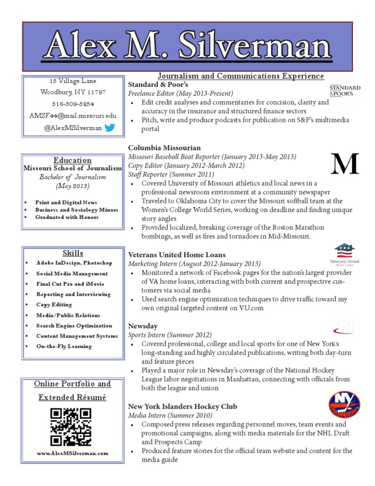 Alex Silverman's Resume For 2013 | PDF | Editing | Mass Media